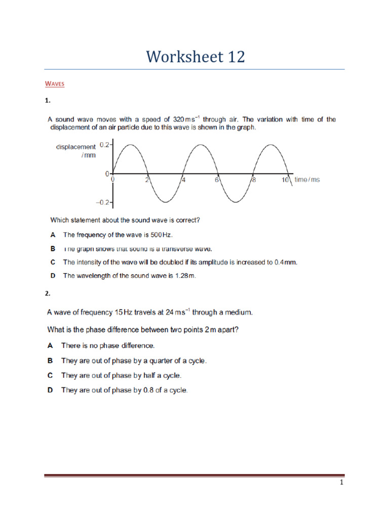 Waves Worksheet and Mark Scheme | PDF