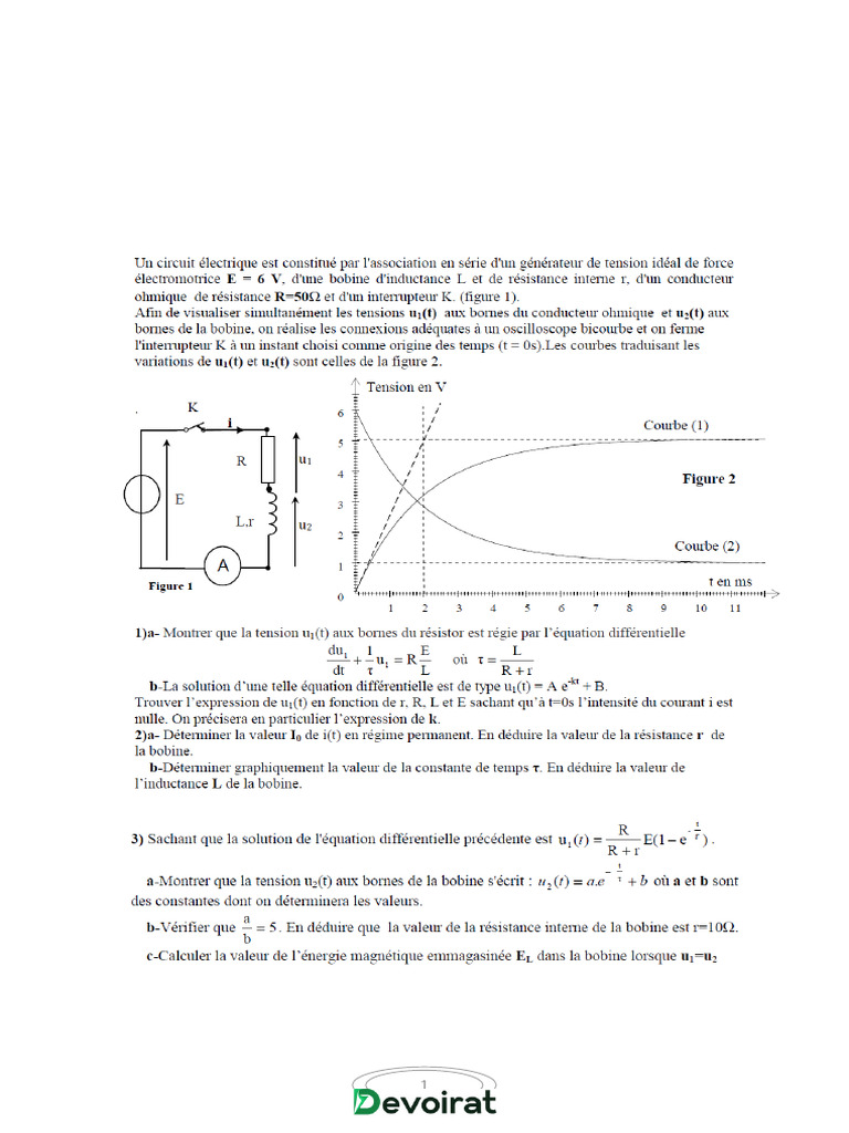Série D'exercices - Sciences Physiques Série Dipôle (RL) - Bac Sciences ...