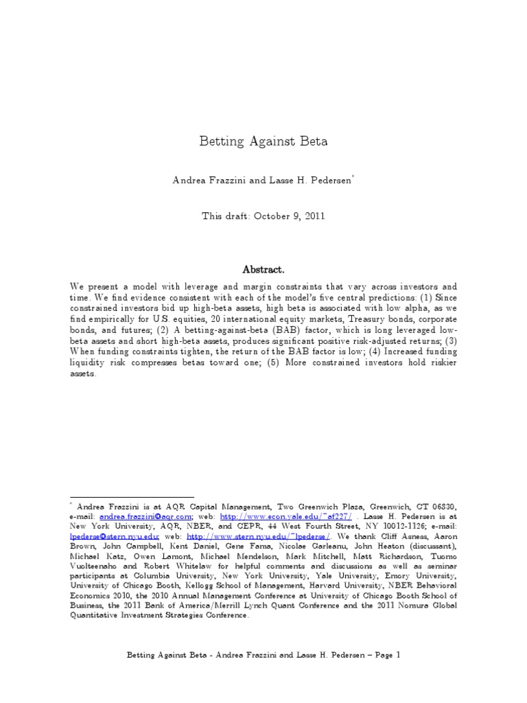 Betting Against Beta | PDF | Beta (Finance) | Capital Asset Pricing Model