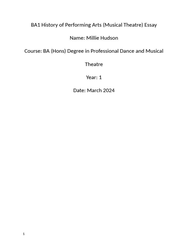 History of Performing Arts (Musical Theatre) Essay Millie Hudson | PDF ...