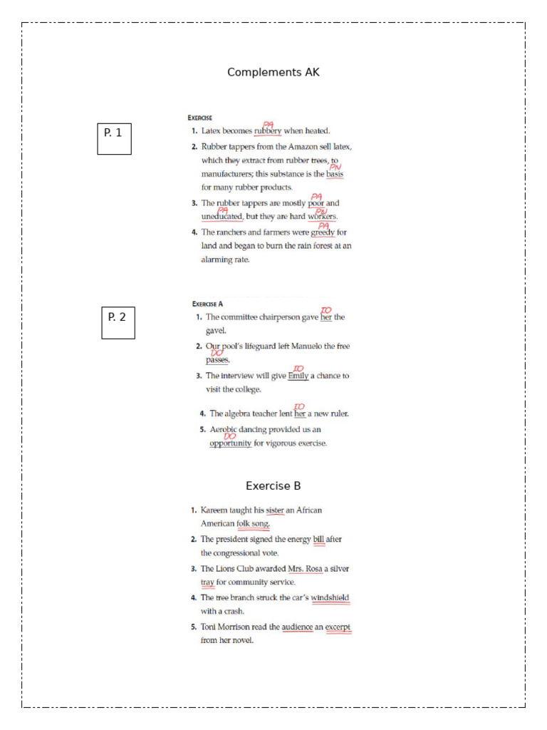Grammar Sheet Complements Revision AK | PDF