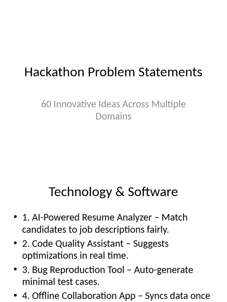 Hackathon 60 Problem Statements | PDF | Internet Of Things | Artificial ...