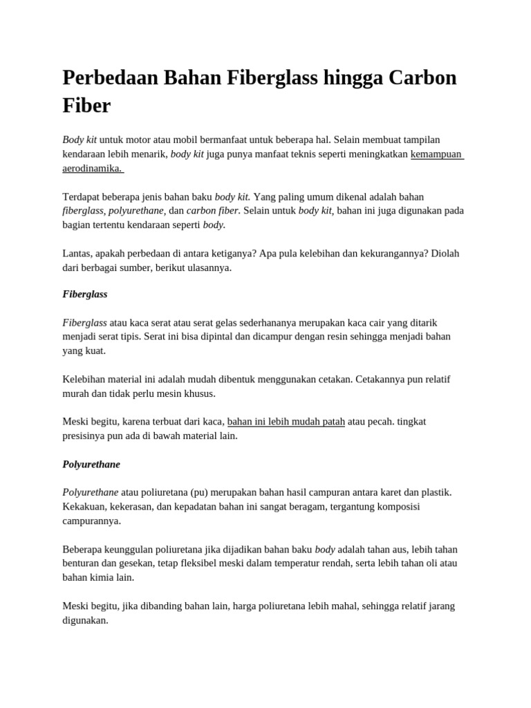 Perbedaan Bahan Fiberglass Hingga Carbon Fiber | PDF