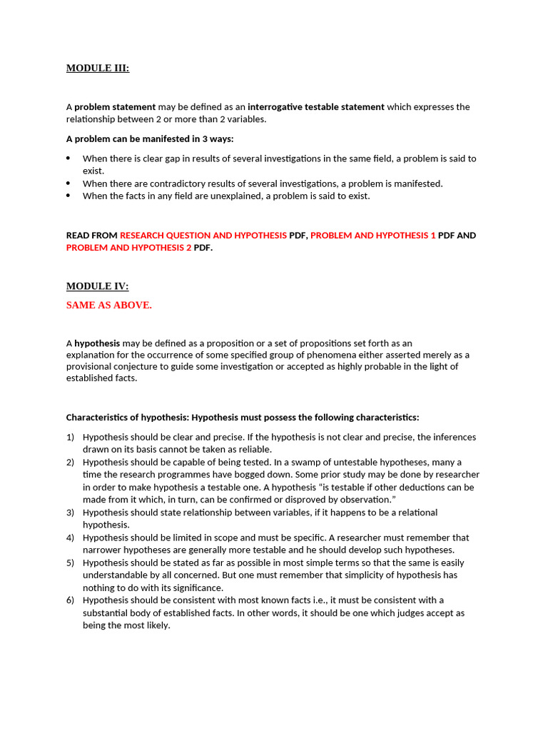 BRM Module 3 & 4 PROBLEM & HYPOTHESIS | PDF | Hypothesis | Null Hypothesis