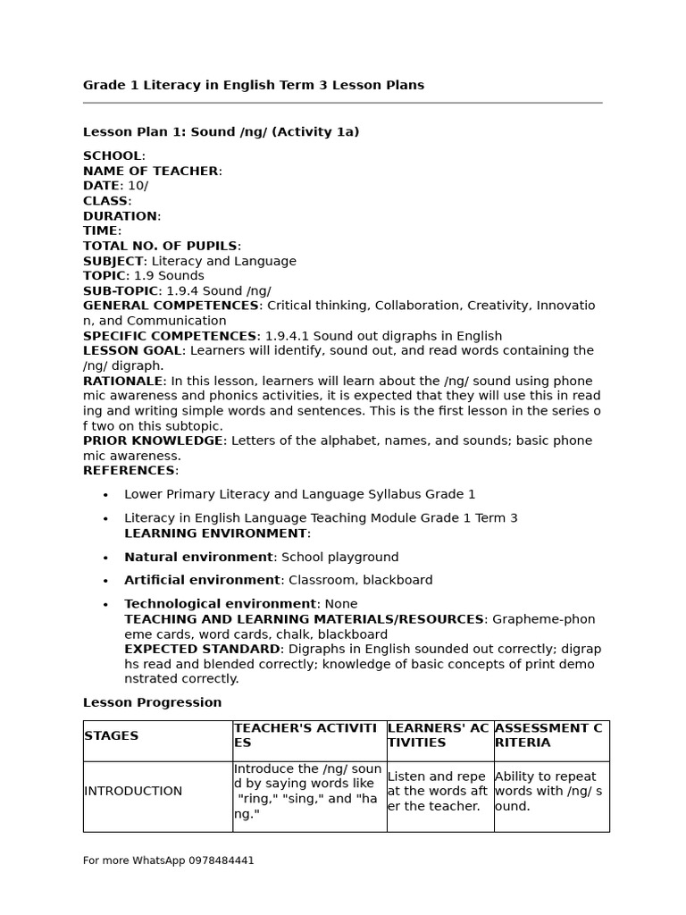Grade 1 Term 3 Literacy Plans | PDF | Phonics | Literacy