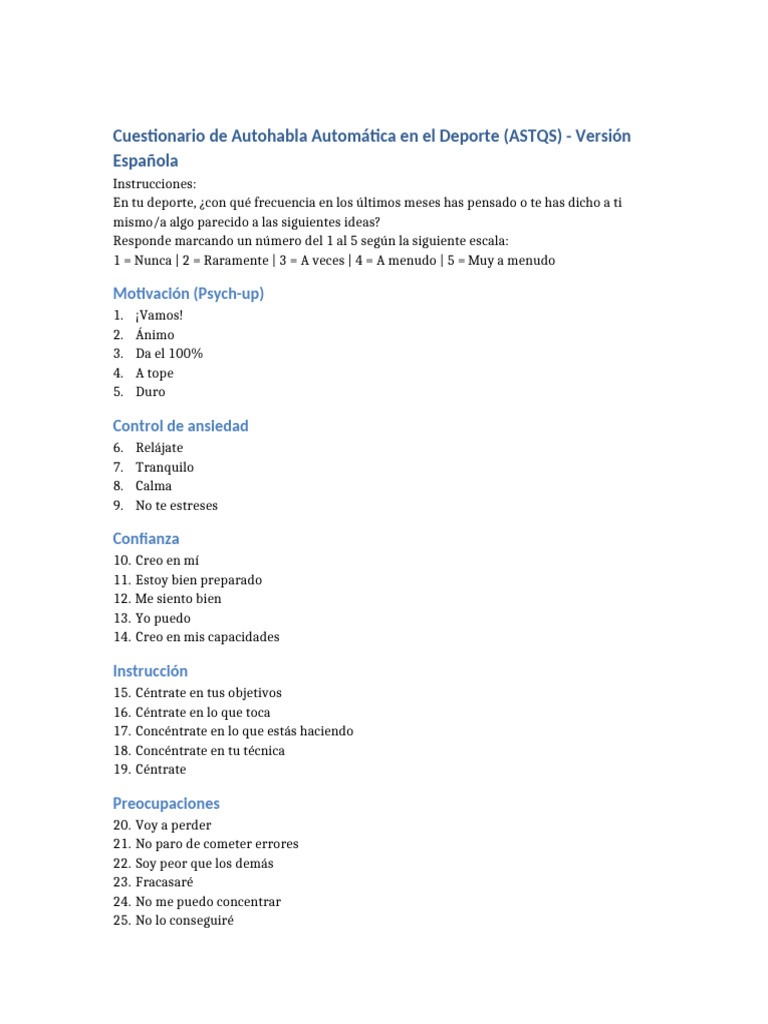 Cuestionario ASTQS en Deporte | PDF