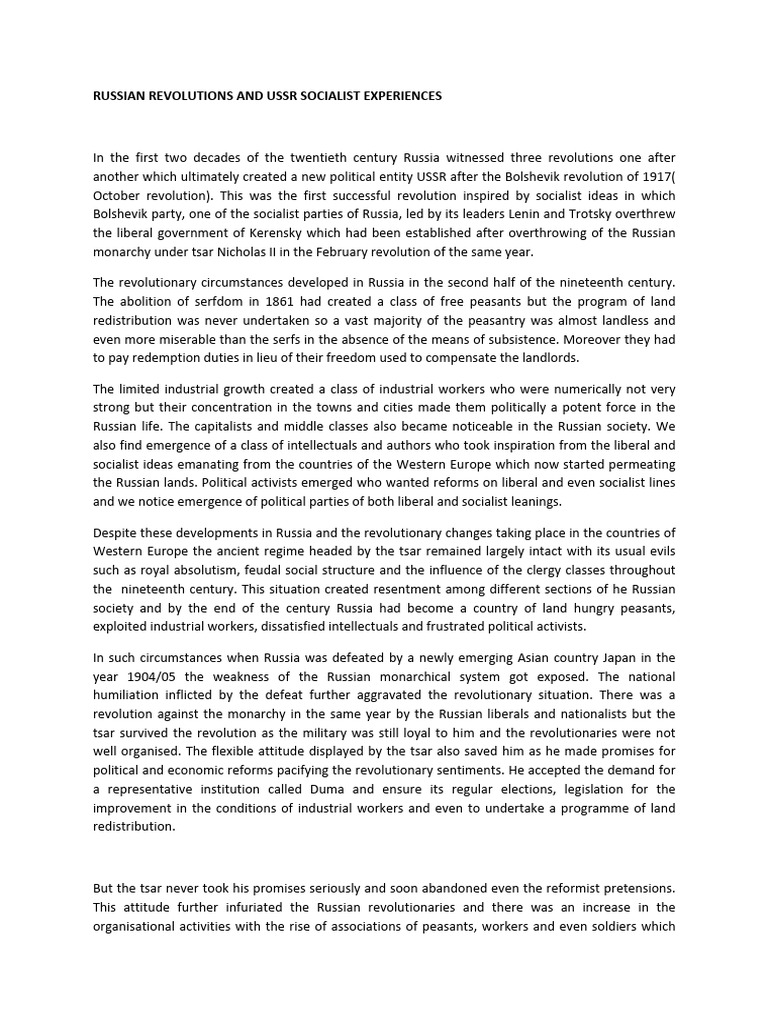 Classroom 3 Russian Revolutions and Ussr Socialist Experiences | PDF ...