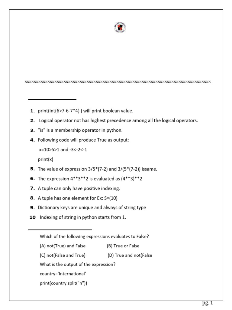 12CS-Worksheet 1 - Review of Python | PDF | Boolean Data Type ...