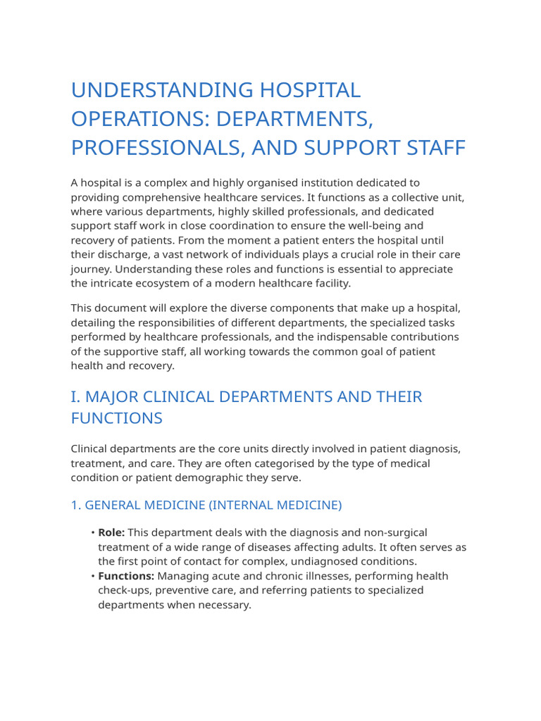 Hospital Roles and Functions | PDF | Medical Imaging | Surgery