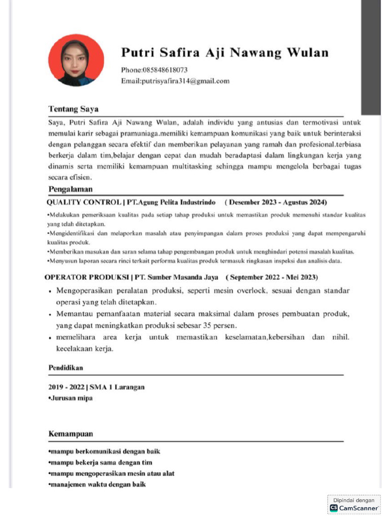 CV Putri Safira | PDF