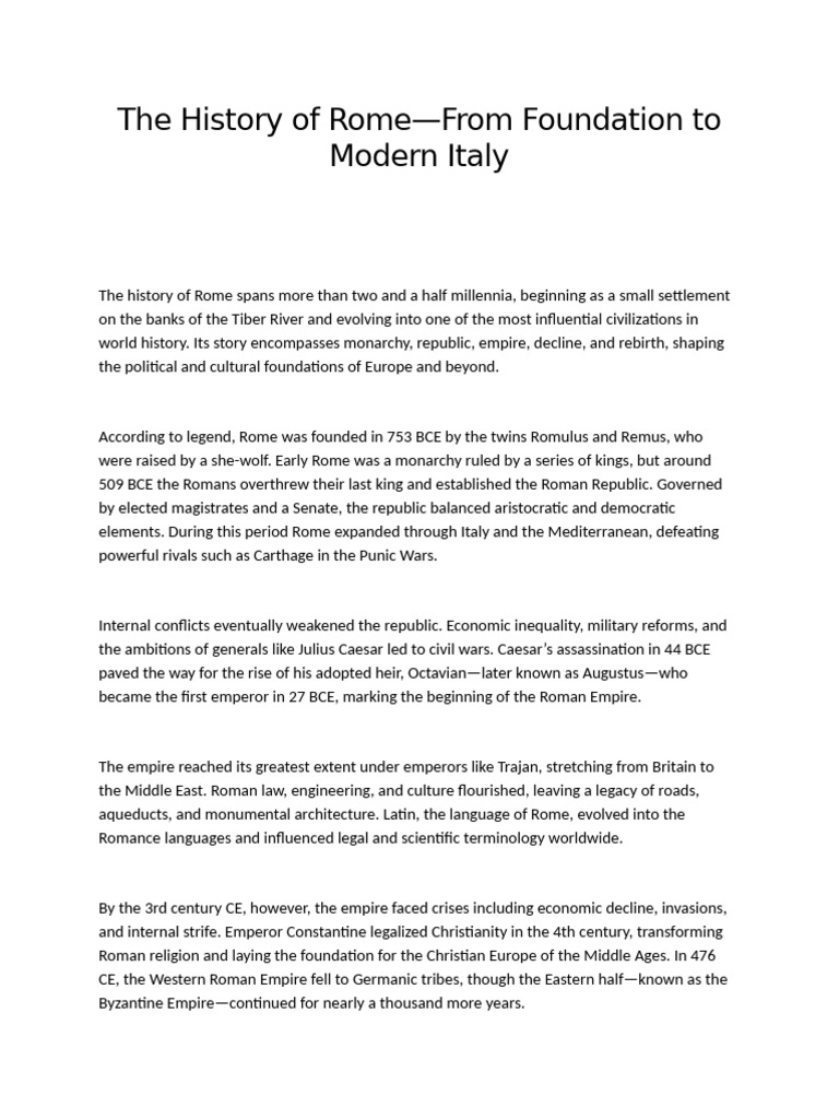 The History of Rome-From Foundation To Modern Italy | PDF | Ancient ...