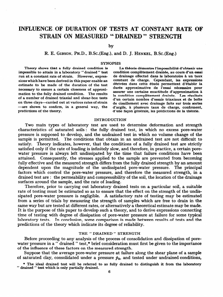 Gibson Henkel INFLUENCE OF DURATION OF TESTS AT CONSTANT RATE OF STRAIN ...