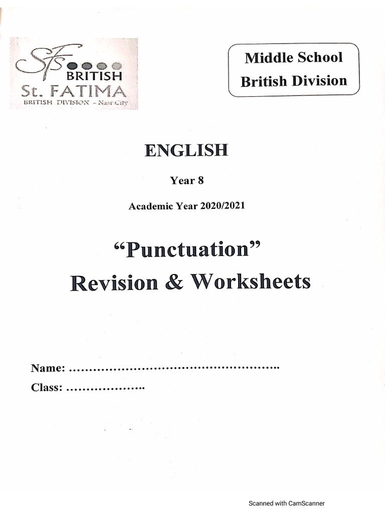 Punctuation Revision Sheets Y8 | PDF