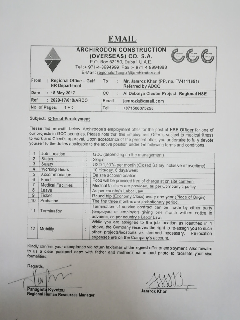 Signed Offer Letter 1 | PDF