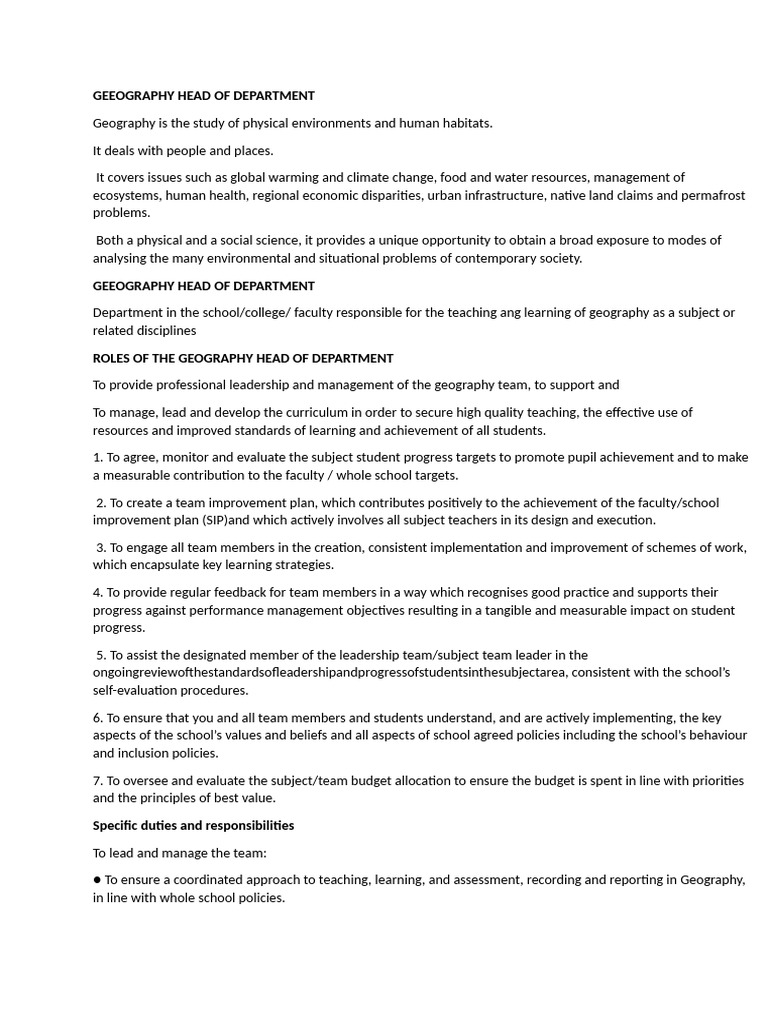 Geeography Head of Department | PDF | Geography | Teachers