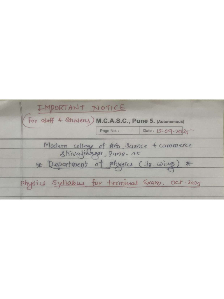 12th Physics Terminal Exam October 2025 Syllabus | PDF