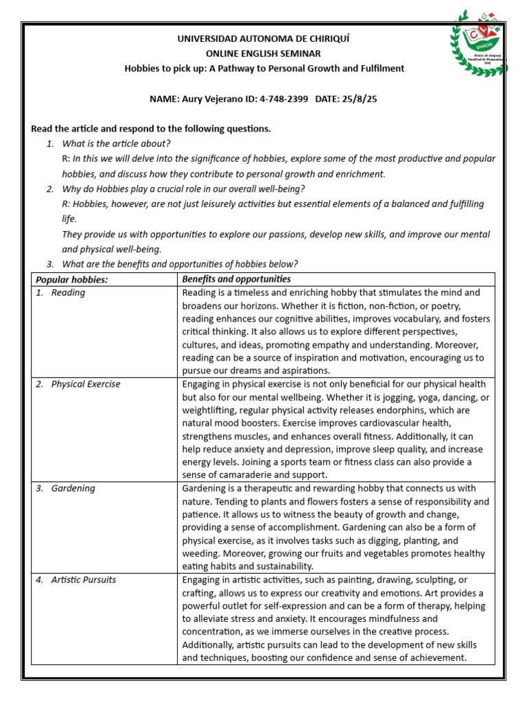 WORKSHEET Hobbies To Pick Up | PDF | Hobbies | Physical Fitness