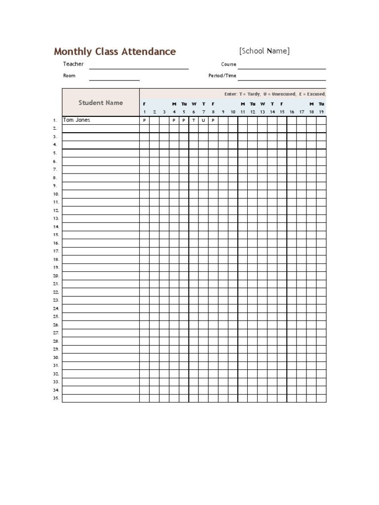 Class Attendance Monthly | PDF