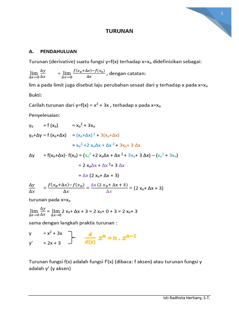 Rumus dan Contoh Turunan Fungsi | PDF