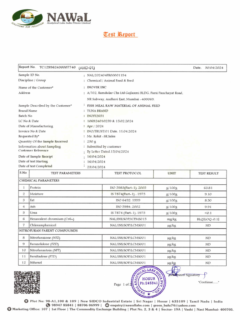 FishMeal Tuna CVOA | PDF