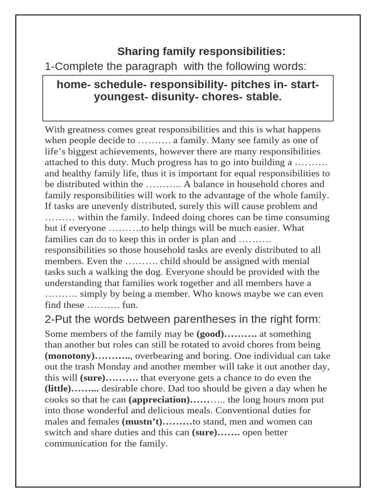 Tasks Sharing Family Responsiblities | PDF