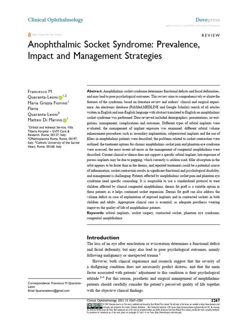 Anophthalmic Socket Syndrome Review | PDF | Implant (Medicine) | Prosthesis