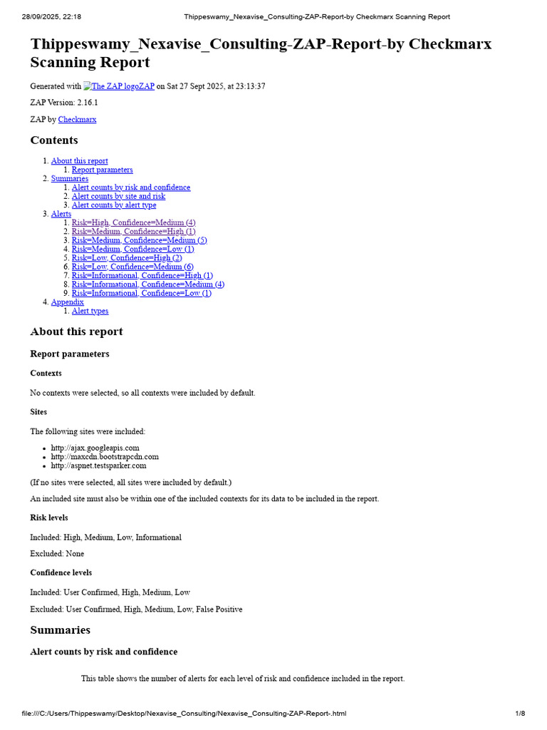 Thippeswamy - Nexavise - Consulting ZAP Report by Checkmarx Scanning ...