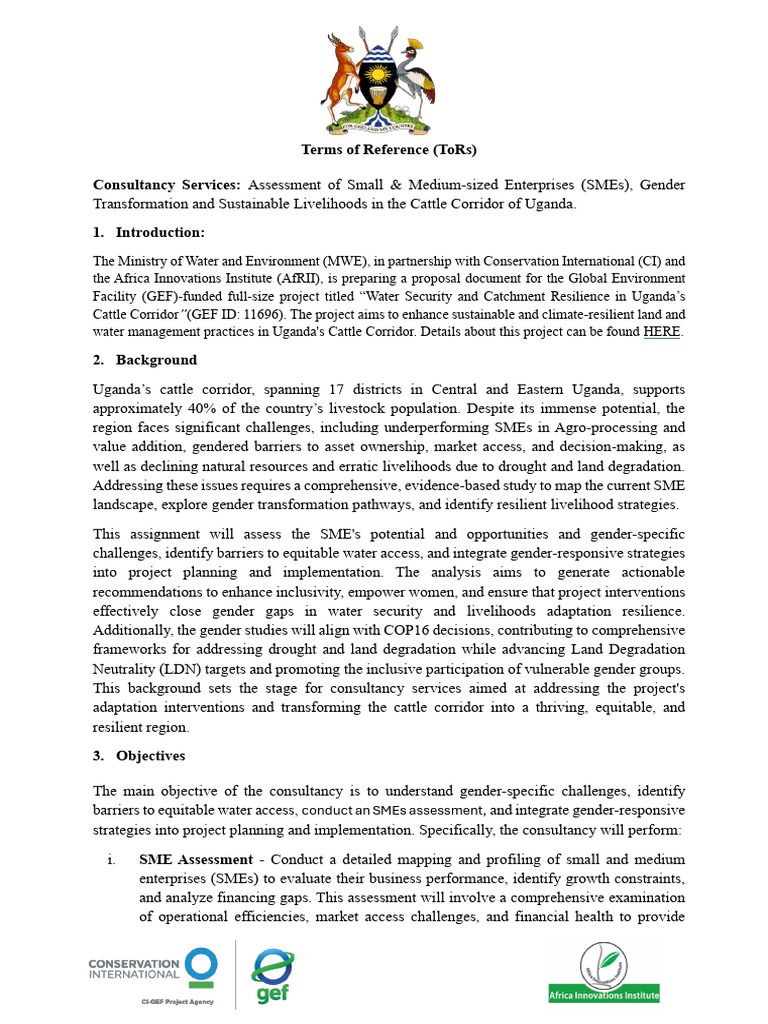 RFP Assessment of SMEs Gender Transformation Sustainable Livelihoods ...