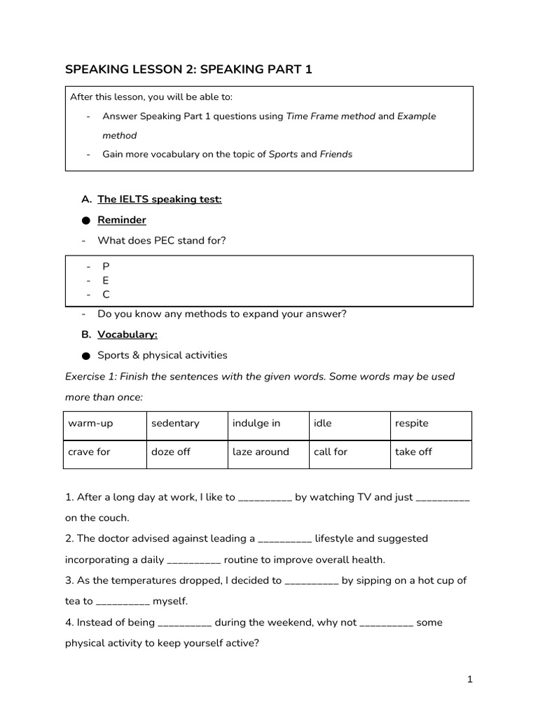 IELTS Speaking Part 1: Sports & Friends | PDF