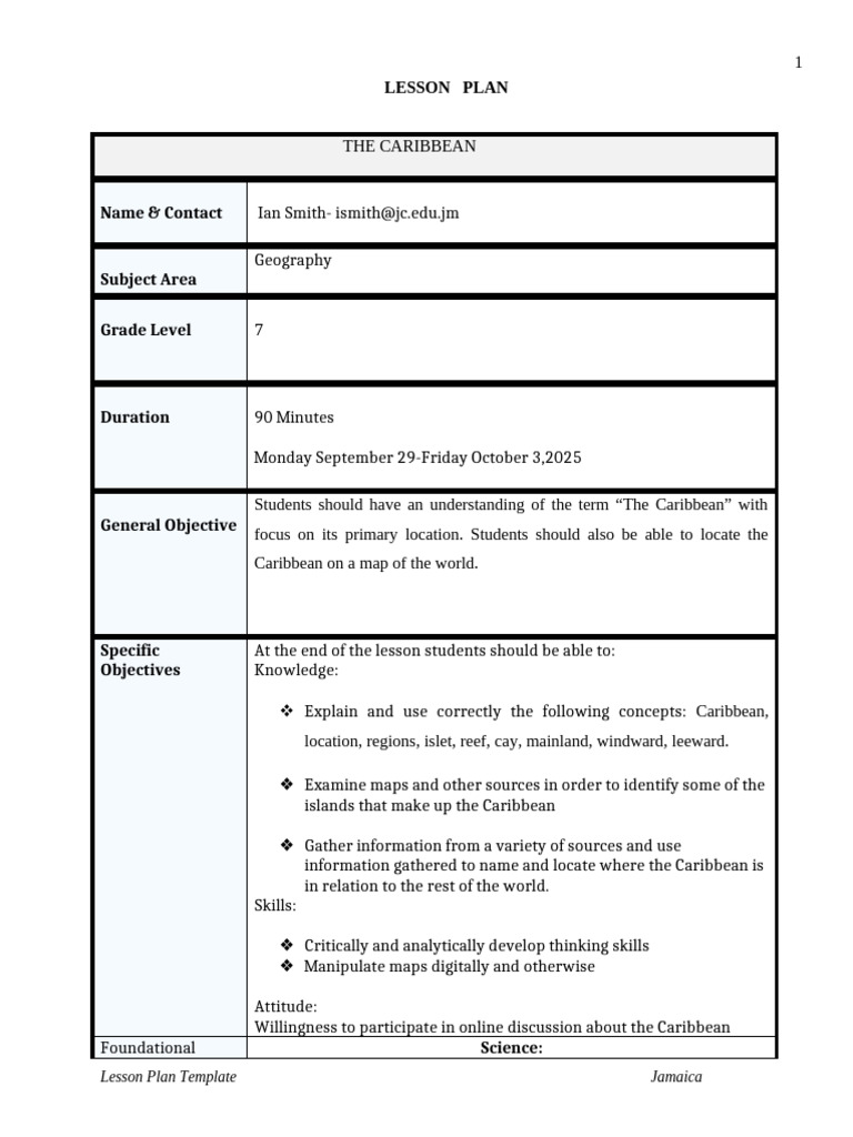The Caribbean | PDF | Lesson Plan | Caribbean