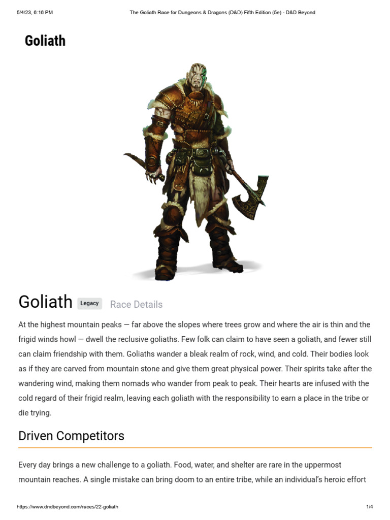 Goliath Race Overview for D&D 5e | PDF | Dungeons & Dragons