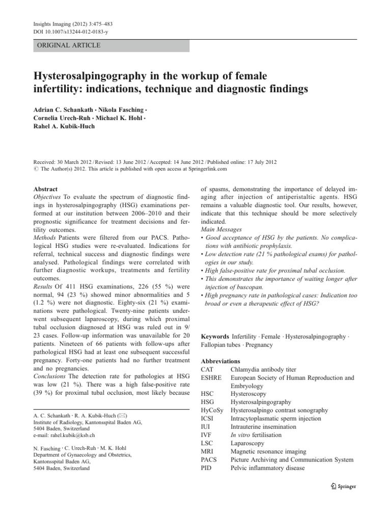 Hysterosalpingography in The Workup of Female Infertility | PDF | Uterus | Miscarriage
