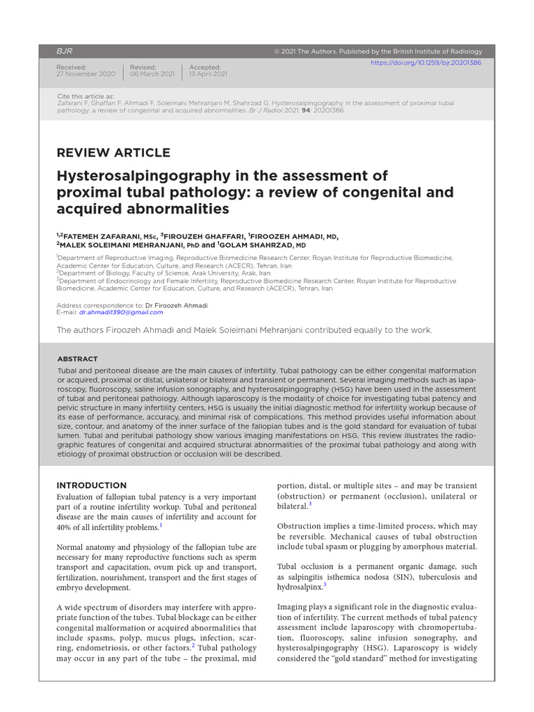 Hysterosalpingography in The Assessment of Proximal Tubal Pathology ...