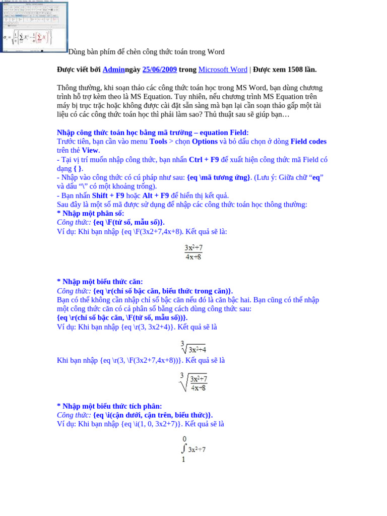 Dung Ban Phim de Chen Cong Thuc Toan Trong Word | PDF
