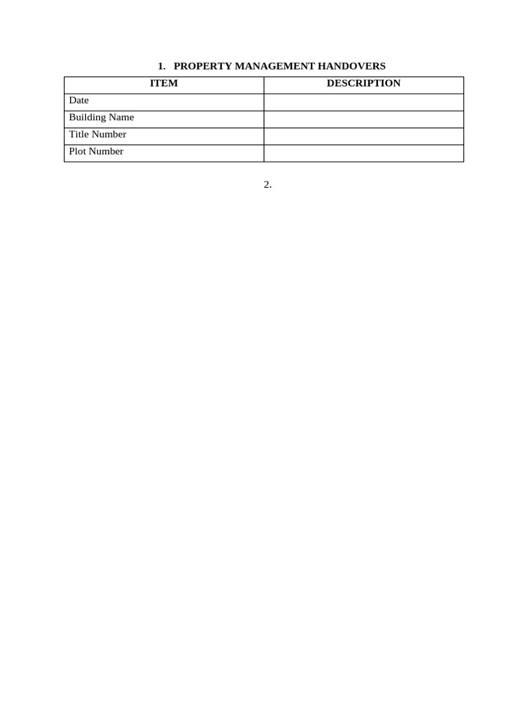 Property Management Handover Checklist | PDF | Leasehold Estate | Lease
