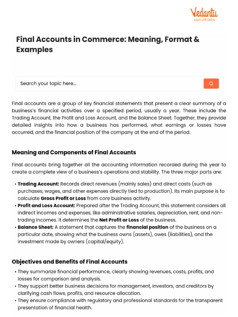 Final Accounts in Commerce - Meaning, Format & Examples | PDF
