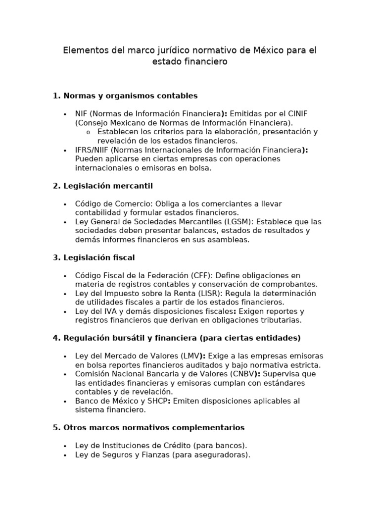 Marco Jurídico De Estados Financieros En México Pdf