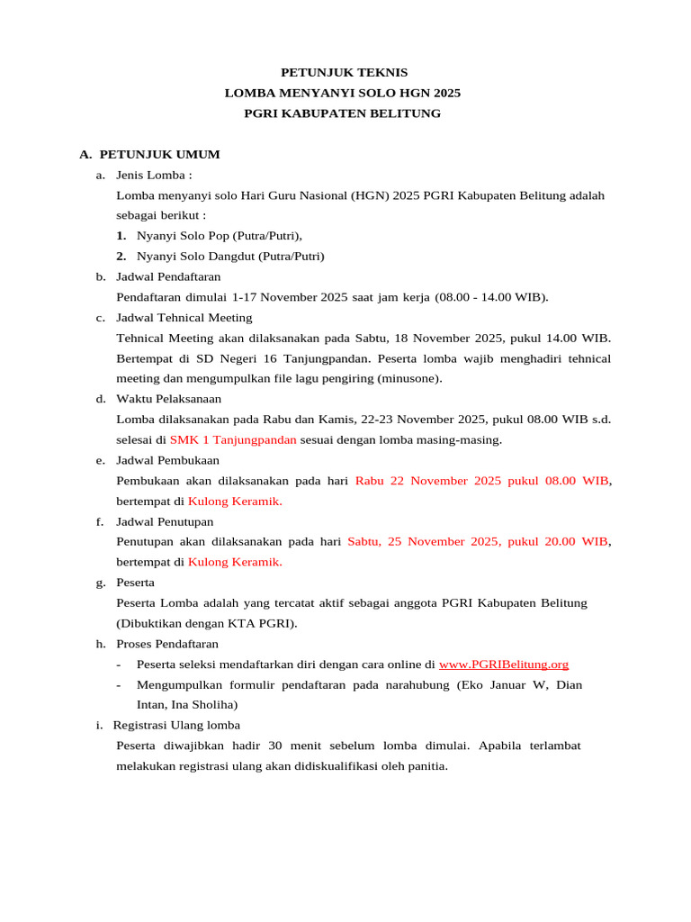 Juknis Lomba Menyanyi Solo HGN Dan PGRI | PDF