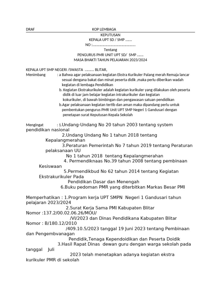 Pengurus PMR UPT SD/SMP 2023/2024 | PDF