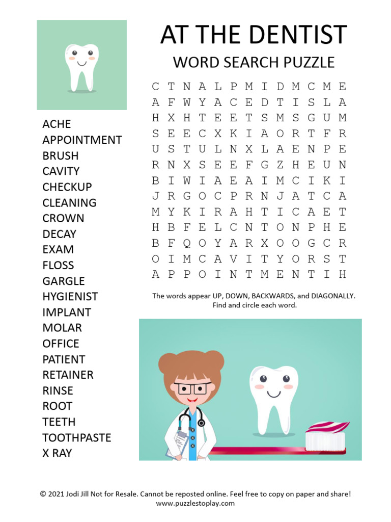 Dentist Word Search Puzzle File | PDF