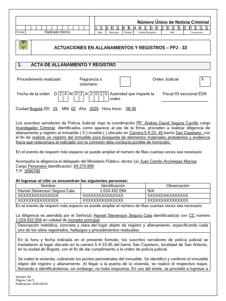FPJ 33 Actuaciones en Allanamiento y Reg | PDF