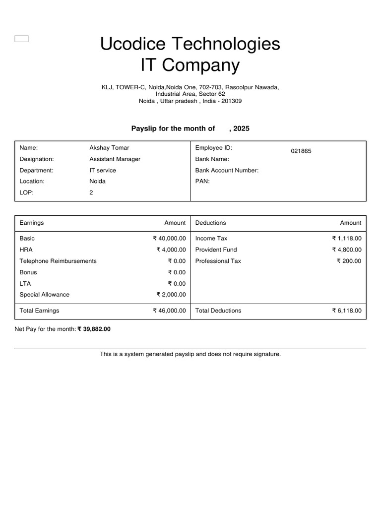 Ucodice Technologies Payslip - Aug 2025 | PDF