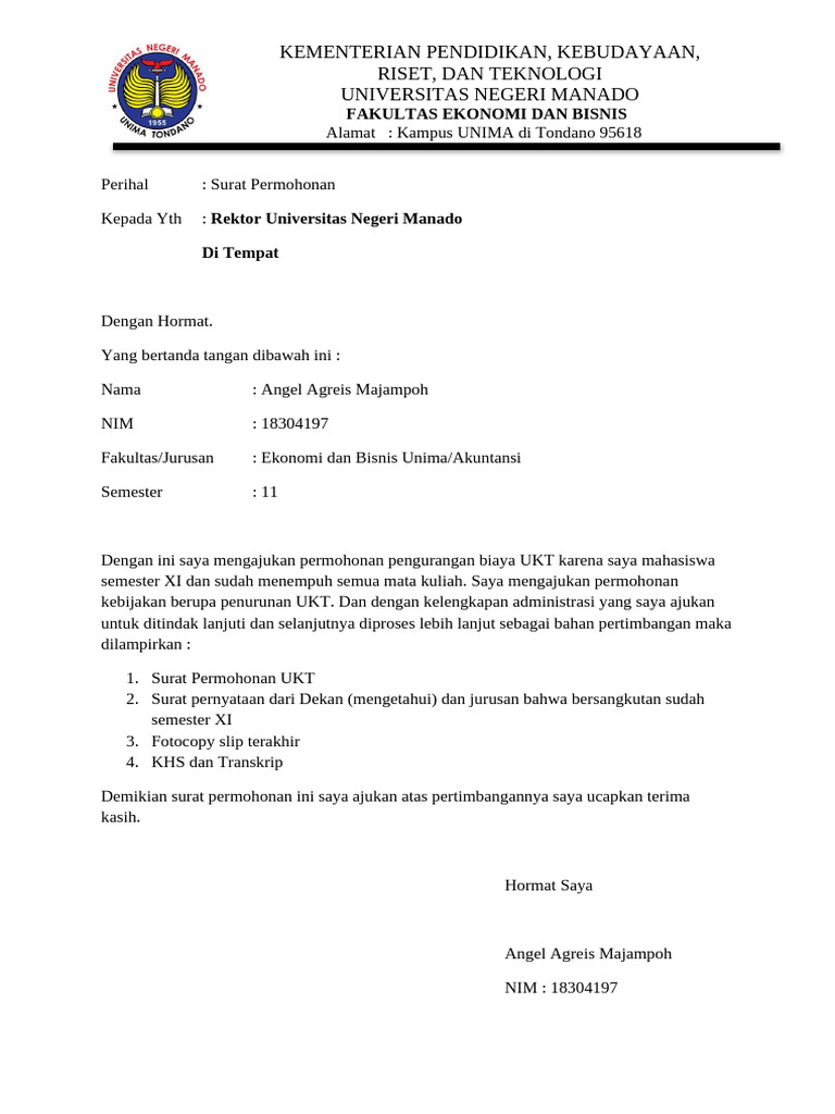 Surat Permohonan Ke Rektor-1 | PDF