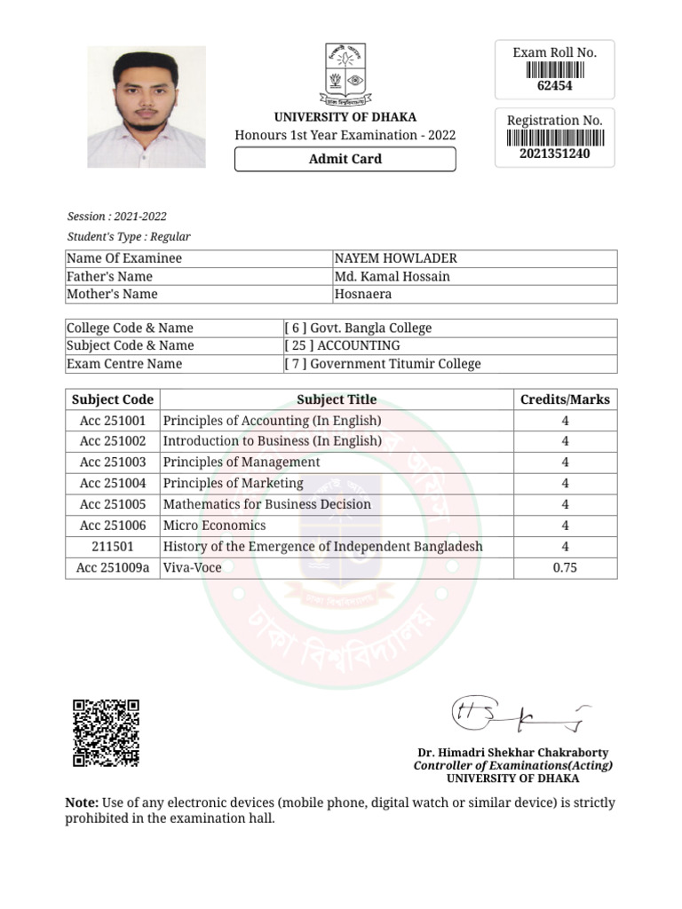Student.7college - Du.ac - BD Students Print Admit - PHP Exam Id 48 | PDF