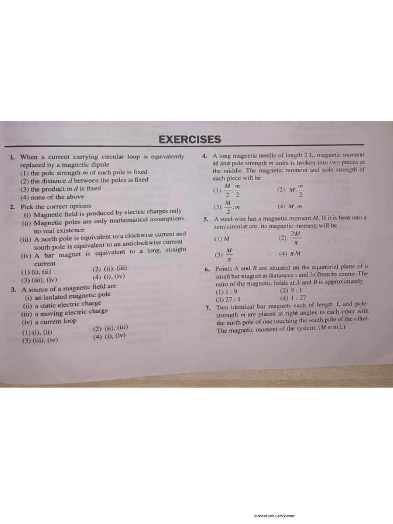 Magnetism and Matter MCQ Sheet | PDF