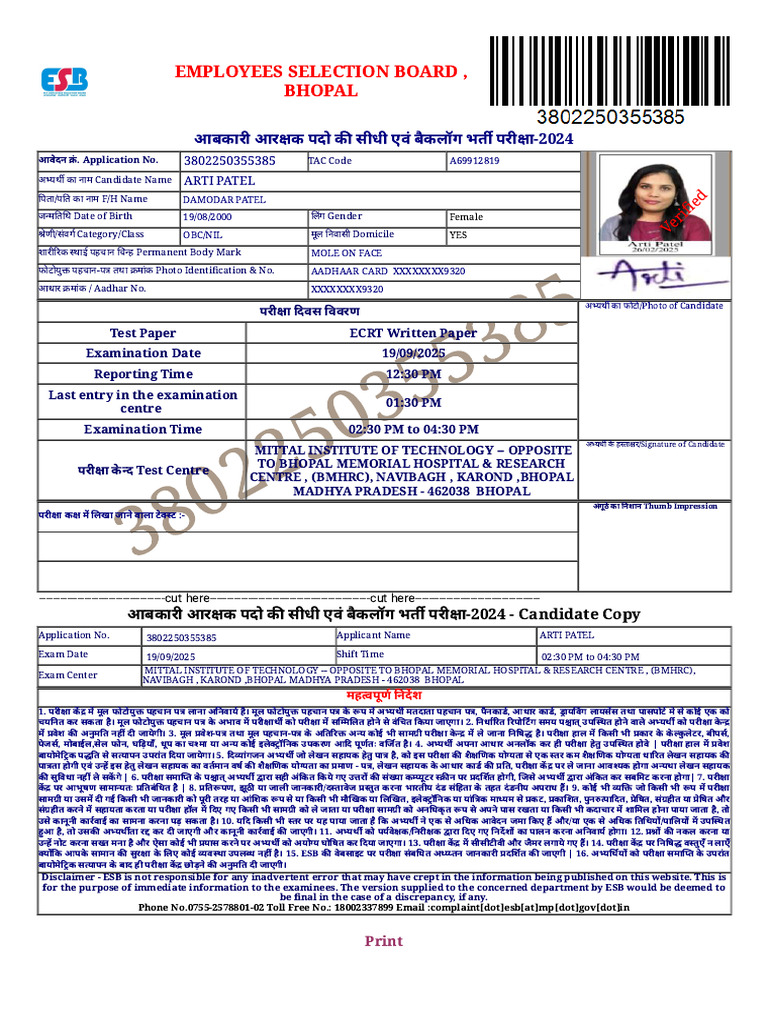 Employees Selection Board, Bhopal | PDF