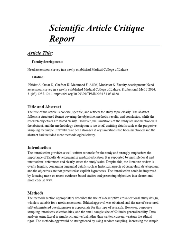 Scientific Article Critique Report Paragraph | PDF | Methodology ...