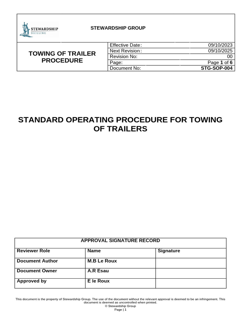 Stewardship Drilling - Towing Procedure SOP (STD-SOP-004) | PDF ...