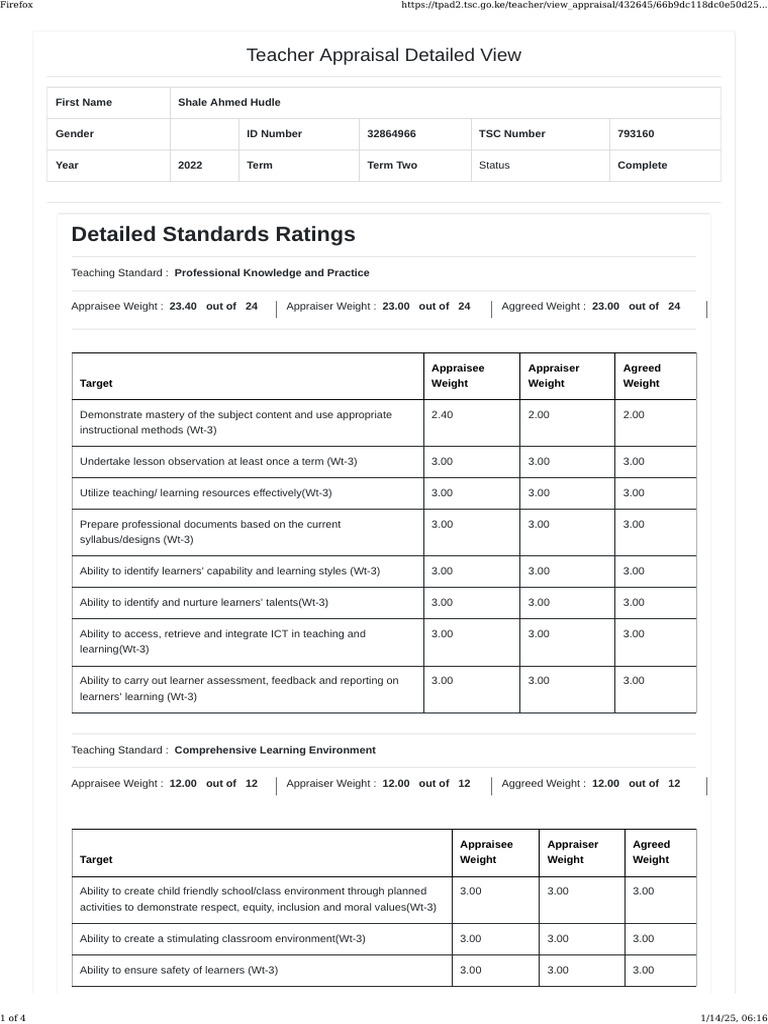 Detailed Standards Ratings: Teacher Appraisal Detailed View | PDF ...