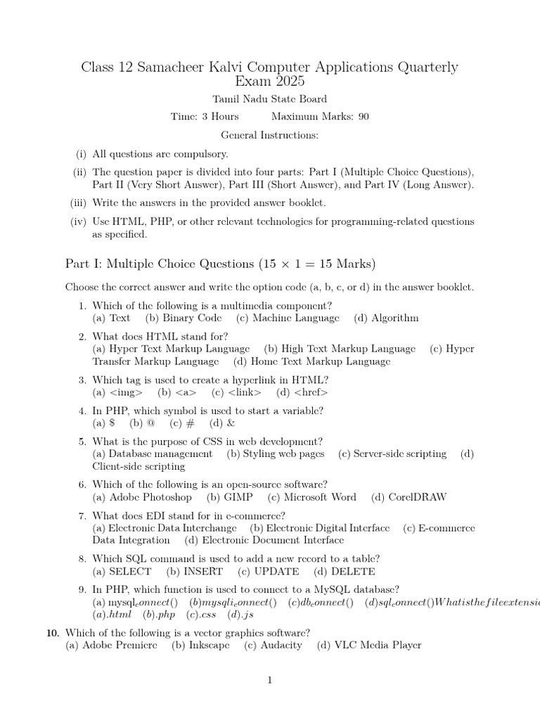 Class 12 Computer Application | PDF | Html | Php